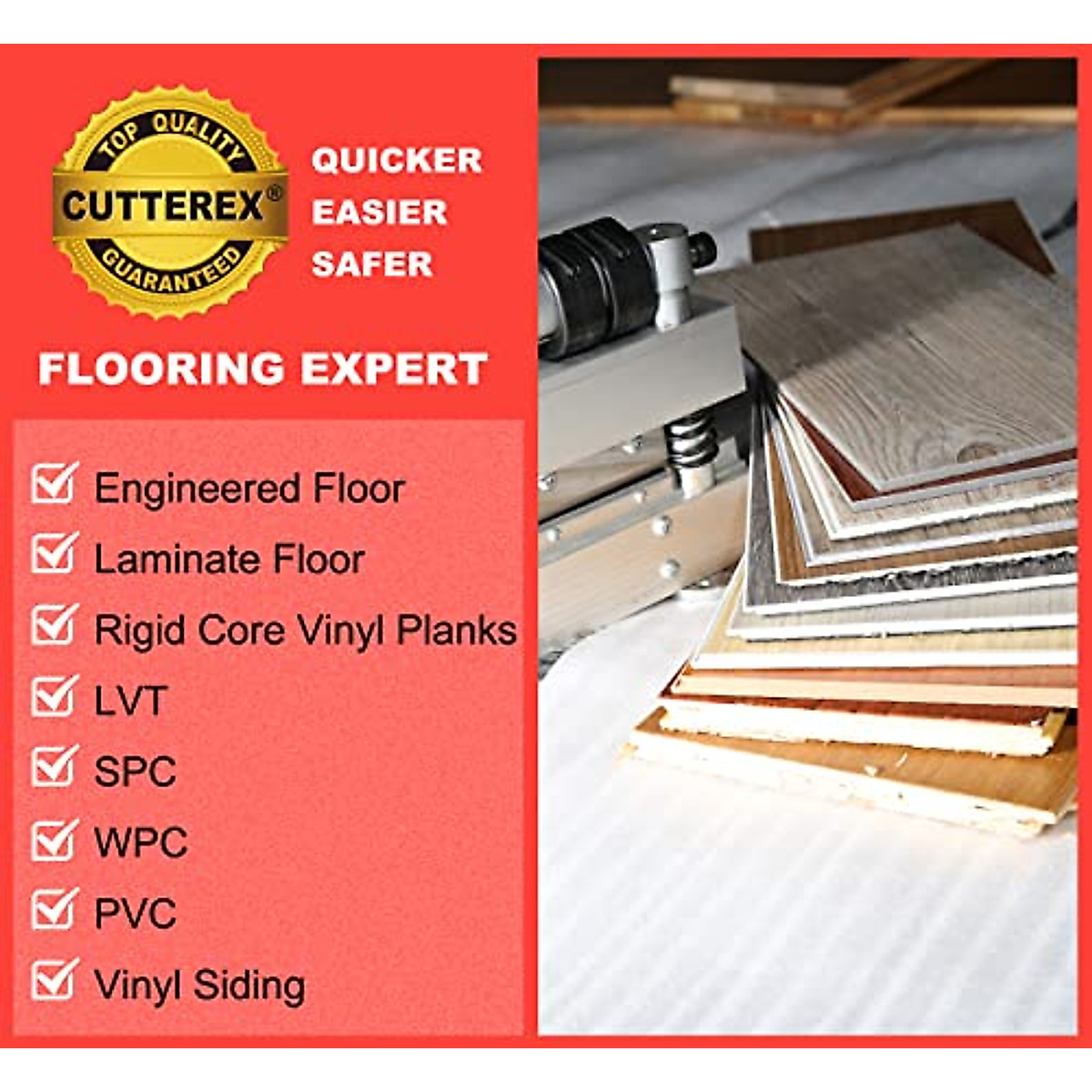 CUTTEREX 13" Professional Laminate Floor Cutter, Vinyl Floor Cutter for VCT, LVT, SPC, PVC, LVP, WPC, Rubber Floor and Rigid Core Vinyl Plank, with Knee Pads