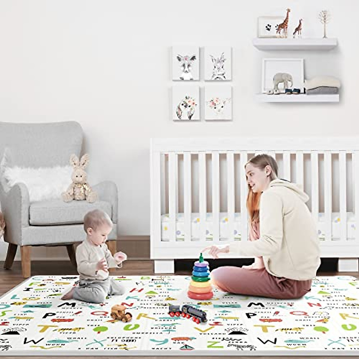 Baby Play Mat 79" X 71",Reversible Waterproof Foldable Foam Floor Playmat for Kids Toddlers, Extra Large Anti- Slip Baby Crawling Mat