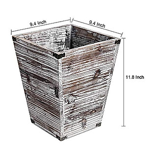 Liry Products Rustic Torched Wood Square Waste Basket Farmhouse Style Recycle Bin Trash Can Decorative Metal Brackets Whitewashed Wooden Garbage Container Ash Holder Bedroom Living Room Home Office