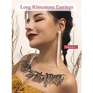 FOCALOOK Rhinestone Earrings for Women Sparkly Prom Earrings Long Dangle Drop Iridescent Earrings