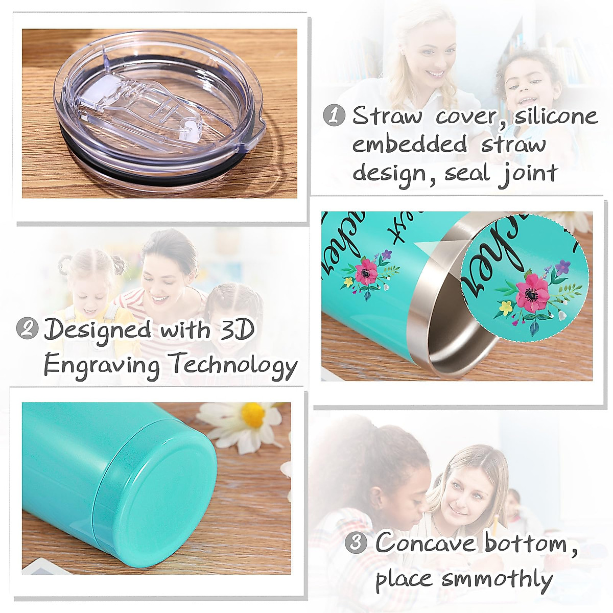 Patelai Teacher Appreciation Gifts for Women Best Teacher Ever Tumbler with Straw 20 oz Thank You Gifts for Women Travel Mug Teacher Gifts for Graduation Teachers Birthday Gifts