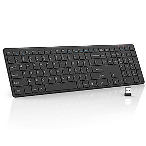 WisFox Wireless Keyboard, Ultra Slim Silent Computer Keyboard, Full Size 2.4G USB Keyboard with Number Pad for PC/Desktop/Laptop/Notebook, Black