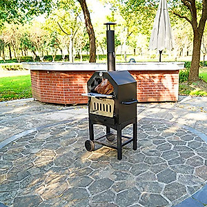 Summerville Pizza Oven Outdoor with Stone, Pizza Cooker Freestanding Portable Steel Pizza Oven for Grill Black