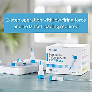 McKesson Safety Lancets, Sterile, Push-Button, 23 Gauge Needle, 1.8 mm, 100 Count, 1 Pack