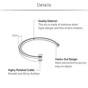 SCERRING 22 Gauge Stainless Steel Flat Top Fake Faux Nose Hoop Ring Rings Piercing Body Jewelry Set Unisex 6mm 12PCS - Mix Color