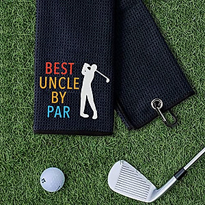 Nuree Best Uncle by Par Funny Black Golf Towel, Embroidered Golf Towels with Clip for Uncle, Men, Golfer, Golf Lover, Retirement Christmas Birthday Gifts