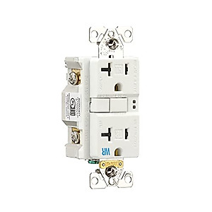 EATON TWRSGF20W Arrow Hart Tamper and Weather Resistant Duplex Gfci Receptacle, 125 Vac, 20 A, 2 Pole, 3 Wire, White