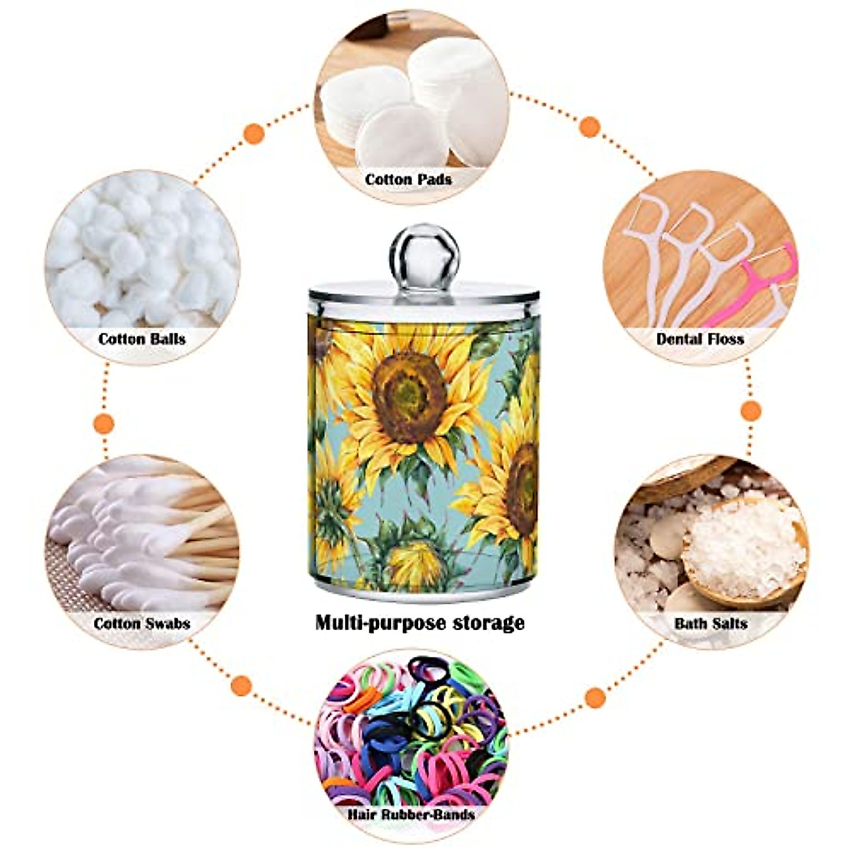 Sletend Sunflower Painting 4 Pack Plastic Qtips Holder Bathroom Container Storage Holder Vanity Canister Jar for Cotton Swabs,Bath Salts,Makeup Sponges,Hair Accessories