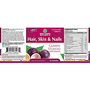 Best Earth Naturals Hair Skin & Nails Gummy Vitamins - Gluten Free, Delicious Gummies for Women & Men with Vitamins, Biotin, Collagen & More - 30 Count