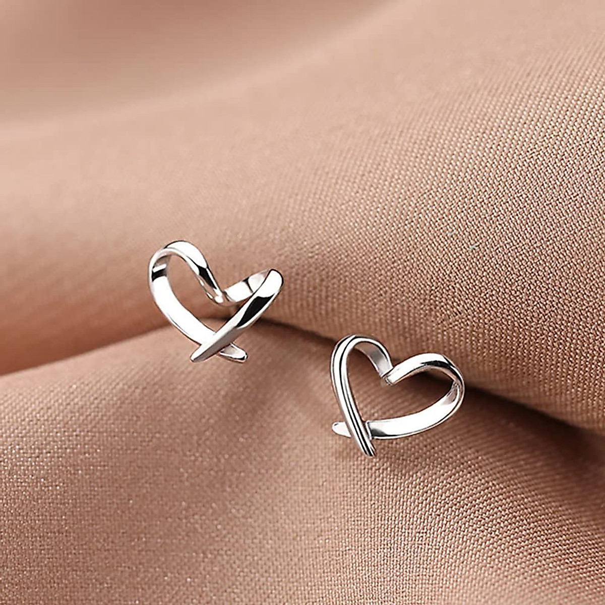 Reffeer Solid 925 Sterling Silver Tiny Heart Stud Earrings for Women Teens Love Heart Stud Earrings (A-Silver)