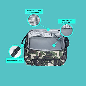 FH Group E-Z Travel™ Lined Print Lunch Cooler Bag - Reusable Lunch Box for Work, Picnics, and Camping Dark