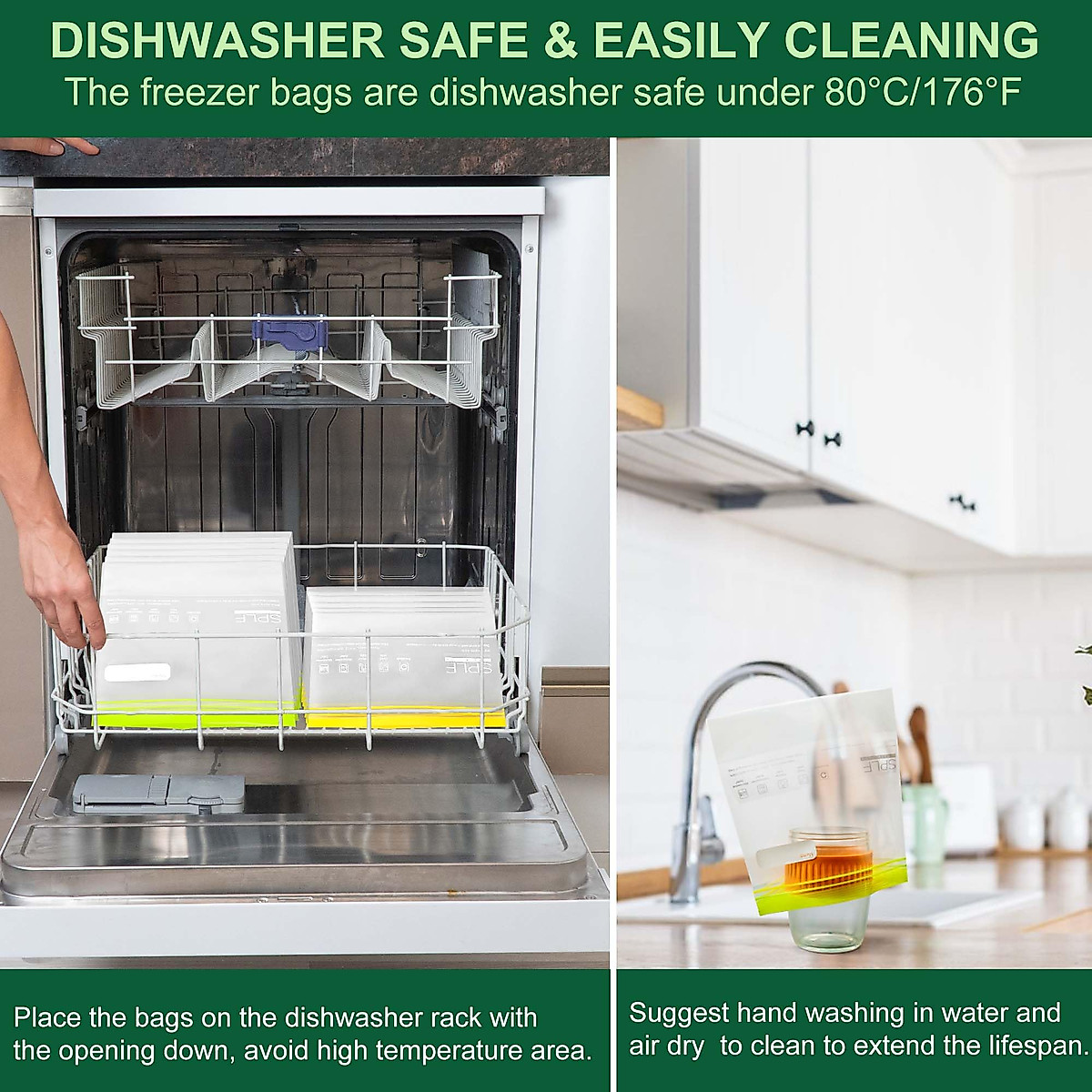 SPLF 20 Pack Reusable Sandwich Bags Dishwasher Microwave Safe, BPA Free Extra Thick Leakproof Reusable Food Storage Bags Silicone and Plastic Free Quart Size Freezer Bags Containers