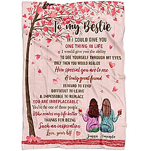 Best Friend Blanket Custom Name - Customized to My Bestie I Love You Throw. Personalized Birthday Friendship Gift for Women, Teen Girls, Besties, Sister - Long Distance BFF Gift (Pink, Fleece)