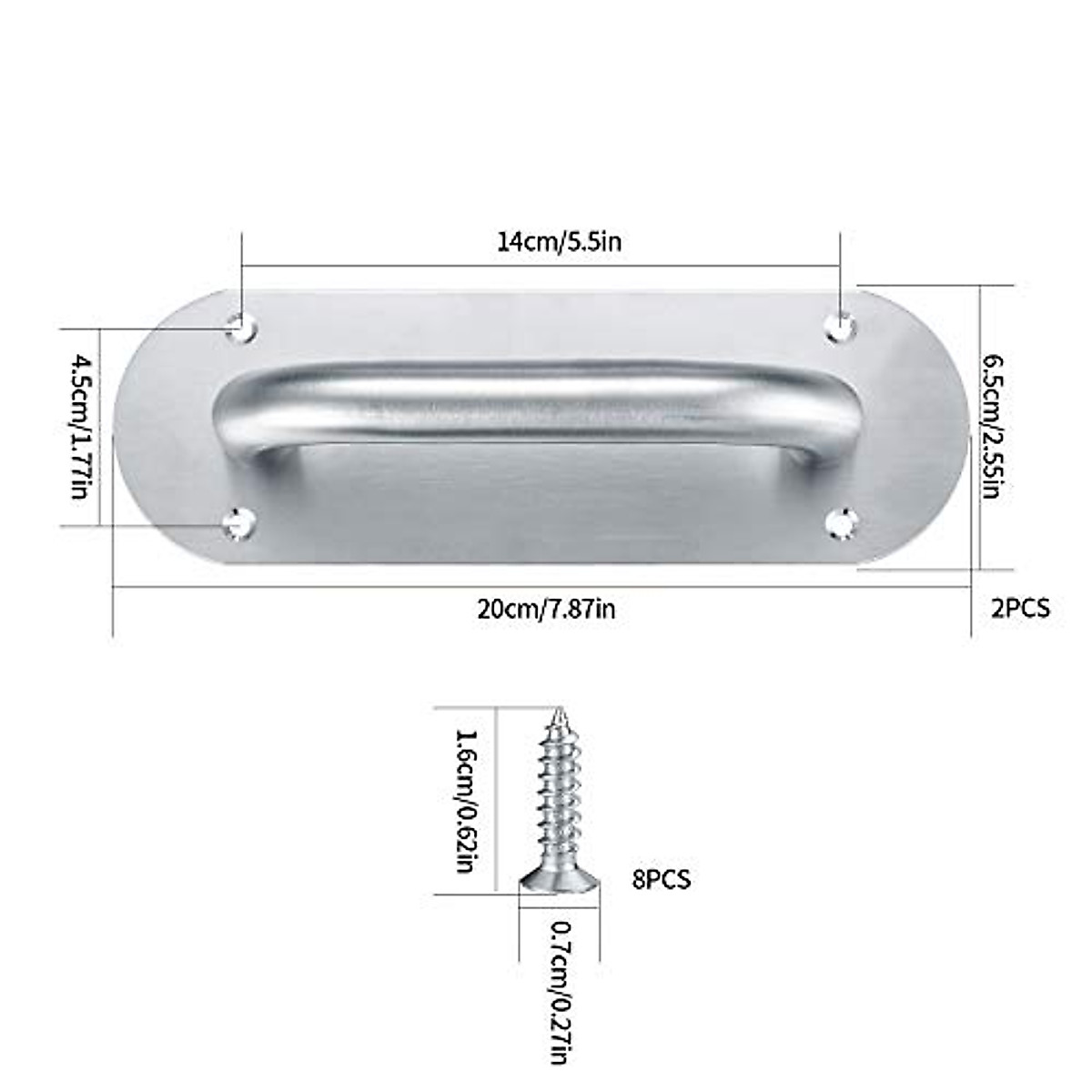 2 Pcs Stainless Steel Push Pull Door Handles, Barn Door Pull Push Sliding Door Handles with Back Plates for Kitchen Wardrobe Cupboard Cabinet Closet Shed Gate Door Handles - 200x65mm/7.9x2.6inch