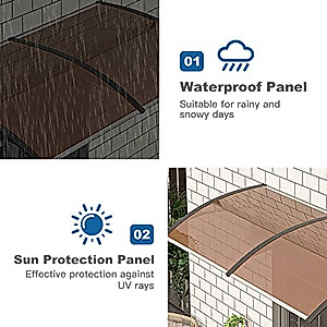 Simply-Me 40" x 120" Door Window Awning Polycarbonate Cover Front Door Outdoor Patio Awning Canopy UV Rain Snow Protection Hollow Sheet (Brown & Black)