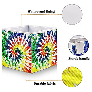 CaTaKu Rainbow Tie Dye Cubes Storage Bins 11 inch Collapsible Fabric Storage Baskets Shelves Organizer Foldable Decorative Bedroom Storage Boxes for Organizing Home