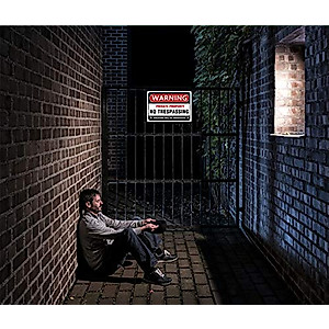 No Trespassing Signs Private Property, 4 Pack 10 x 7 inches Warning Metal Trespass Yard Sign, Heavy Duty Aluminum for Indoor Outdoor House Home Weather Resistant