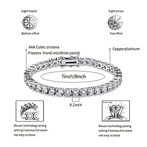 JINAO 1 Row AAA Gold Silver All Iced Out Tennis Bling Lab Simulated Diamond Bracelet (5mm Silver 8"