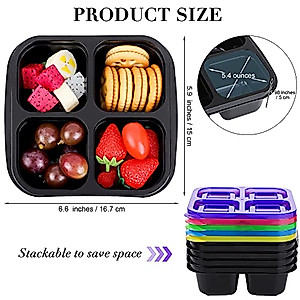 Aodaer 12 Pack 4 Compartment Reusable Snack Box Plastic Bento Lunch Box Divided Food Storage Containers for Work Travel, Black