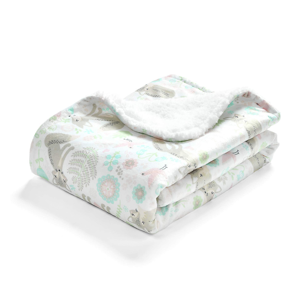 Lush Decor Pixie Fox Soft Sherpa Baby Blanket, 30" W x 40" L, Multi - Floral & Fox Blanket - Reversible Fleece Blanket for Baby or Toddler - Baby Shower Presents - Woodland Nursery Decor