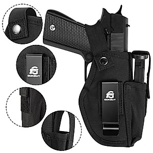Gokbuy Gun Holster with Magazine Pocket for Pistols 9mm 380 45ACP Glock 17 19 26 27 42 43, IWB/OWB Compact Subcompact Hand Gun Holder Fits S&W M&P SIG, Black