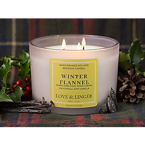 Winter Candles | Flannel Candle | Luxury Soy & Beeswax Candles for Home | 16 oz. Large Jar 3 Wick Candle | Holiday Candles | Christmas Candles | Winter Scented Candles