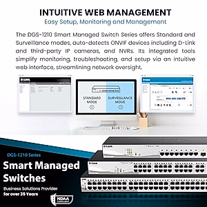 D-Link 52-Port Gigabit Smart Managed Switch | 48 GbE + 4 Combo SFP Ports | L2+ | Static Routing | VLANs | Cable Diagnostics | Web Managed | Rackmount | NDAA Compliant | Lifetime Warranty (DGS-1210-52)