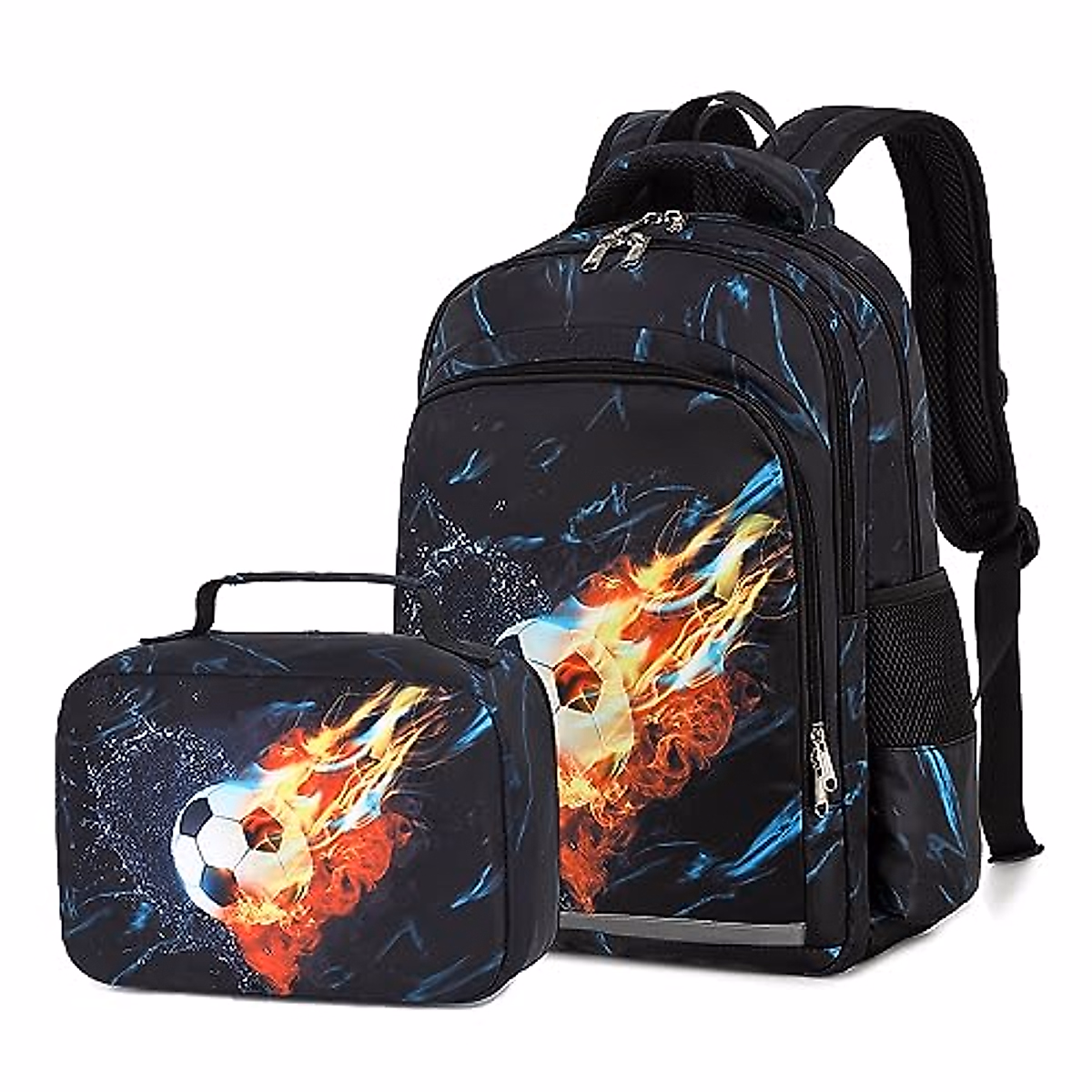 LEDAOU Kids School Backpack with Lunch Box for Boys Girls Bookbag School Bag Preschool Kindergarten Toddler Backpack (Soccer)