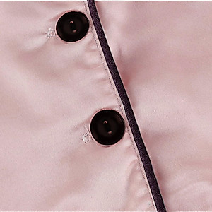 Digirlsor Little Boys Girls Short Satin Pajamas Set Classic Silk Pjs Toddler Kids 2 Piece Sleepwear Button-Down Short Sleeve Pink, Tag16/11-12 years/ Height 140-150cm