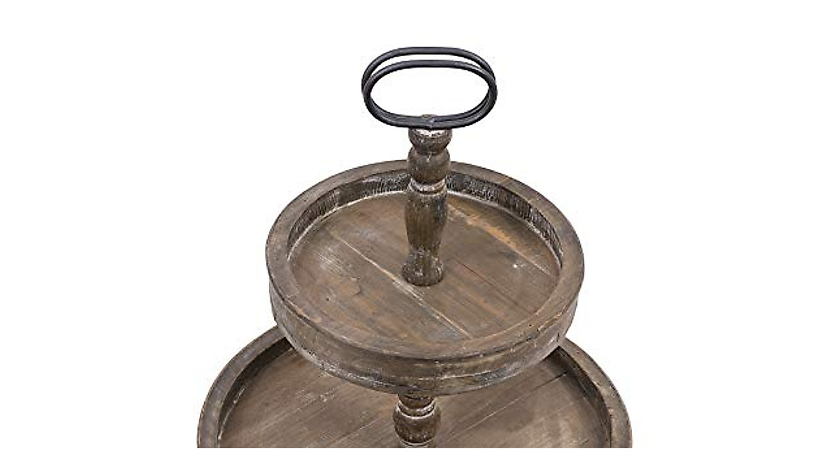 Creative Co-Op Two-Tier Rustic Tray with Metal Handle | 15x15 Inch