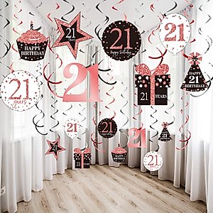 Birthday Party Decorations, Birthday Party Rose Gold Hanging Swirls Ceiling Decorations Shiny Foil Swirls for Birthday Decorations Supplies 30 Count (21 Style)