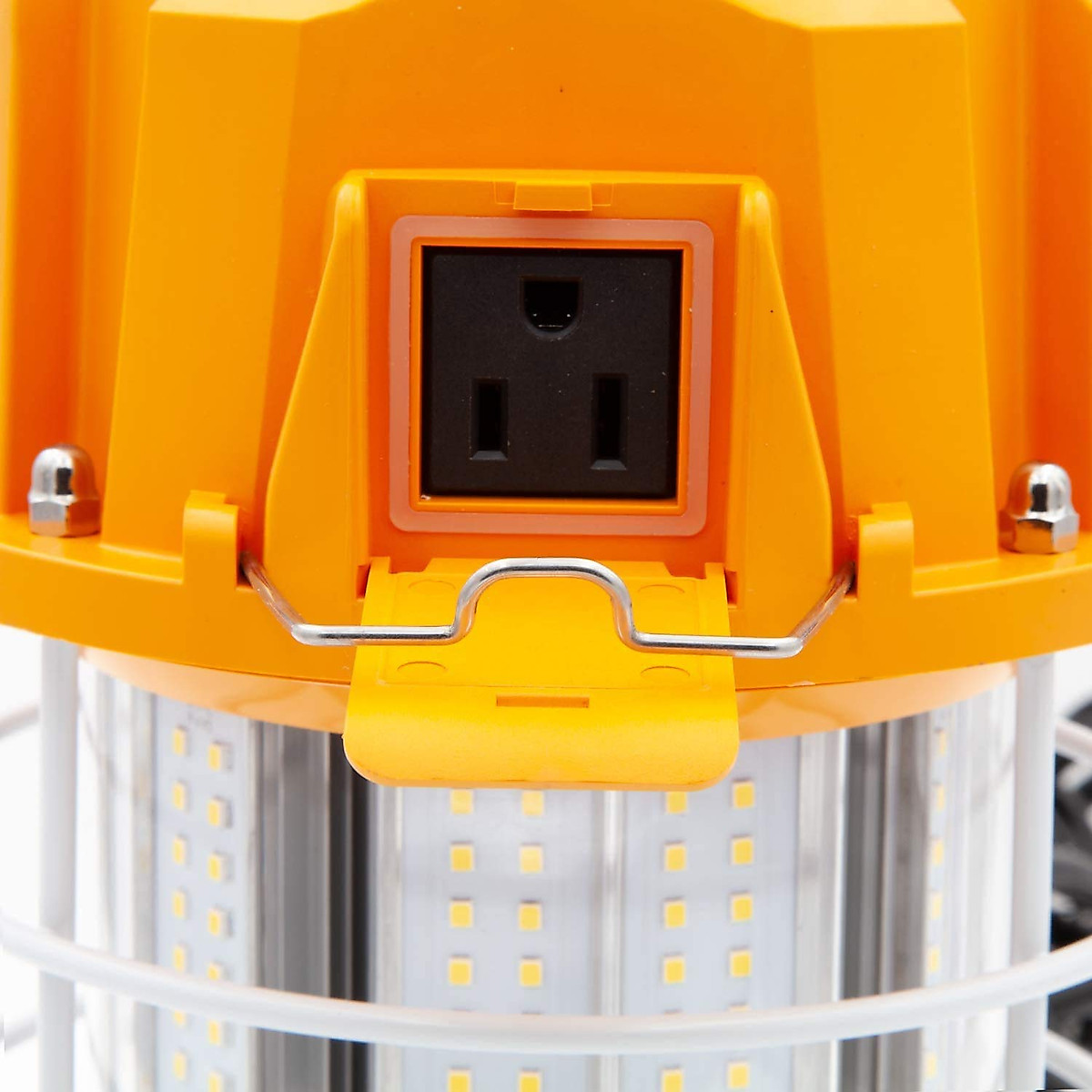 LB74101 100W LED Temporary Work Light 5000K 12500Lm Outdoor Corded Portable Lights with Stainless Steel Guard & Hook for Mine Wharf Job Site Lighting,IP65 Dust Waterproof,Plug-n-Play