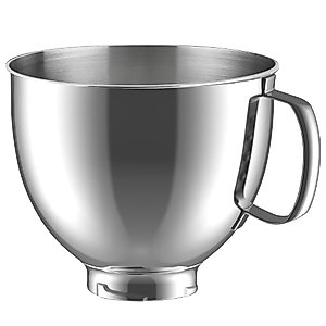 Stainless Steel Mixer Bowl for KitchenAid 4.5 Quart / 5 Quart Tilt-Head Stand Mixers, KSM150 Stainless Steel Mixer Bowl Replacement, 4.5QT/5QT Bowl for KitchenAid Mixer, Silver