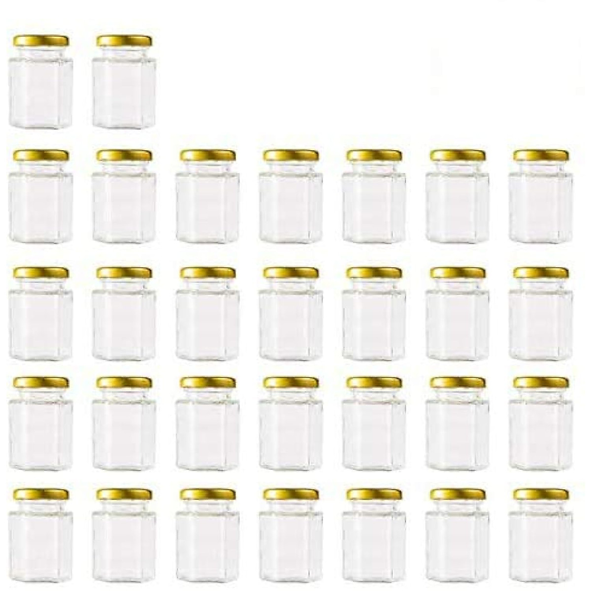 Encheng 4 oz Clear Hexagon Jars,Small Glass Jars With Lids(Golden),Mason Jars For Herb,Foods,Jams,Liquid,Spice Jars For Storage 30 Pack
