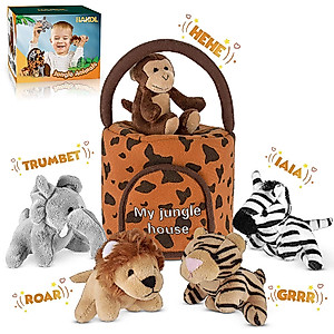 Jungle Friends Talking Plushie Set - for Boy & Girl, Realistic Sounding Stuffed Animal Toys Babies, Toddlers & Children - Lion, Elephant, Tiger, Zebra & Monkey