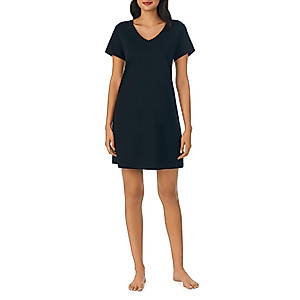 Nautica Women's V-Neck Sleep Shirt, 100% Cotton Jersey, Black, 1X