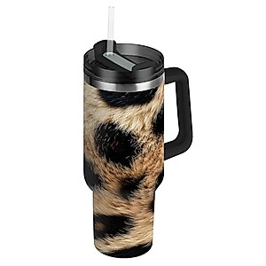 Flradish 30oz Tumbler with Handle, Fashion Leopard Print Stainless Steel Tumbler with Lid and Straws Double Wall Vacuum Insulated Leakproof Coffee Travel Mug