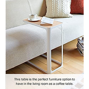 Yamazaki Home Small Metal and Wood Bedside Compact Side Table for Modern Living Room - Narrow C Shaped Slim End Table Steel One Size White