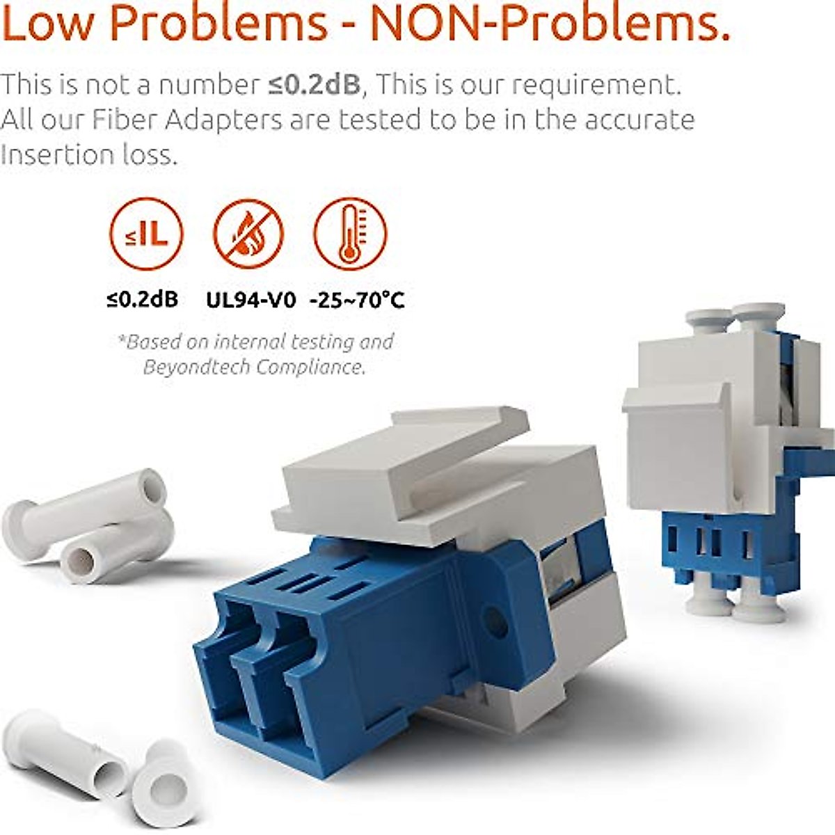 BEYONDTECH Fiber Optic LC to LC Adapter Singlemode OS1 OS2 UPC Keystone Jack (Modular) Color: Blue - 5 Pack - Compatible with Keystone Patch Panels and Wall Plates PureOptics
