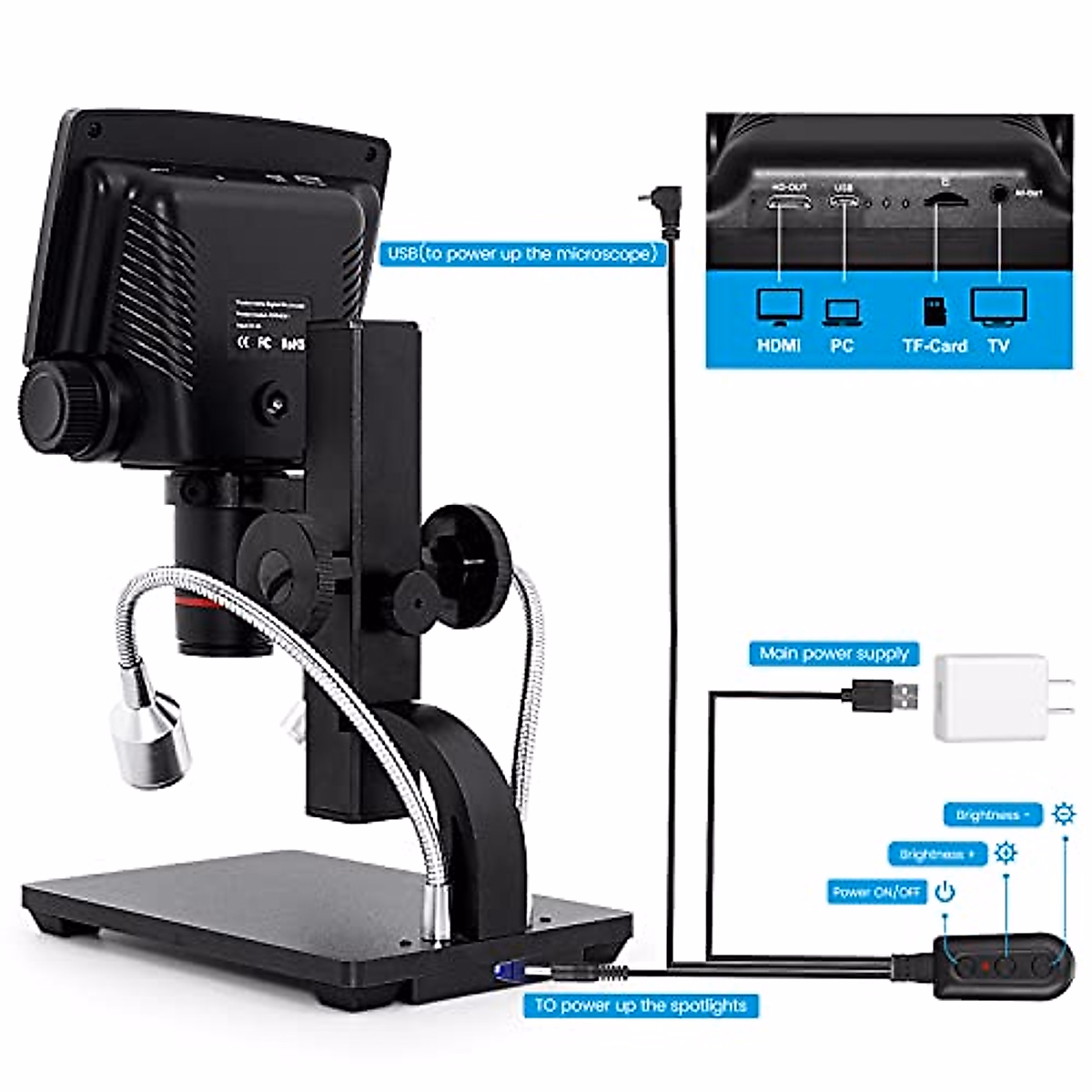 HDMI Digital Microscope for Adults, LINKMICRO LM301 260X 1080P Soldering Electronic Microscope with 5" IPS Screen, UV Filter PCB Repairs SMT SMD Tool, Windows Compatible