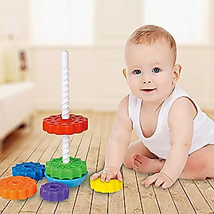 FineSource Super JoJo Stacking Rings Toy Plastic Rainbow Stacker Toddler Spinning Toy Learning Toys for 12 Months 1 Year Old Baby Boys Girls (one Color)