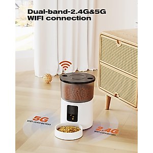 Automatic Cat Feeder: 2.4G/5G Cat Food Dispenser - Cat Feeder with 1-10 Meals - WiFi Cat Feeder Automatic - APP Control - Cat Automatic Feeders - Auto Cat Feeder - 3L Pet Feeder - BEMOONY White
