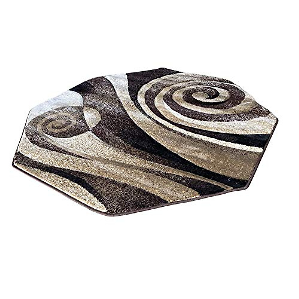 Nikos Sculpture Modern Octagon Area Rug Chocolate Brown Black & Beige Sculpture Design 258 (5 Feet 6 Inch X 5 Feet 6 Inch )