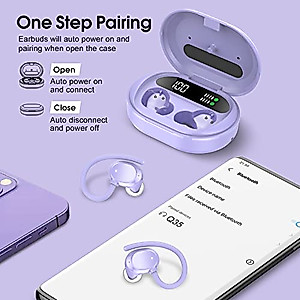 Wireless Earbuds, 2023 New Ultralight Sport Bluetooth 5.3 Headphones In Ear with LED Display, Built-in Mic Earphones, IPX7 Waterproof Wireless Headphones with Earhooks for Gym Workout (Purple)