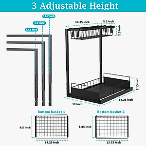 REALINN Under Sink Organizer, 2 Pack Height Adjustable Kitchen Organizers and Storage, 2 Tier Pull Out Sliding Cabinet Organizer, Multi-Use for Kitchen Bathroom Cabinet