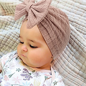 DRESHOW BQUBO 5 Pieces Newborn Baby Turban Hats Bow Baby Infant Beanie Breathable Toddler Cap for Baby Girls 3-12 Months