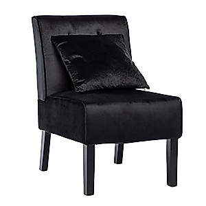 Freemax Velvet Fabric Accent Chair Armless Leisure Side Chair Cute Decorative Slipper Chair Small Tufted Single Sofa Chair for Living Room Bedroom Office Reading Room Nook (Black)