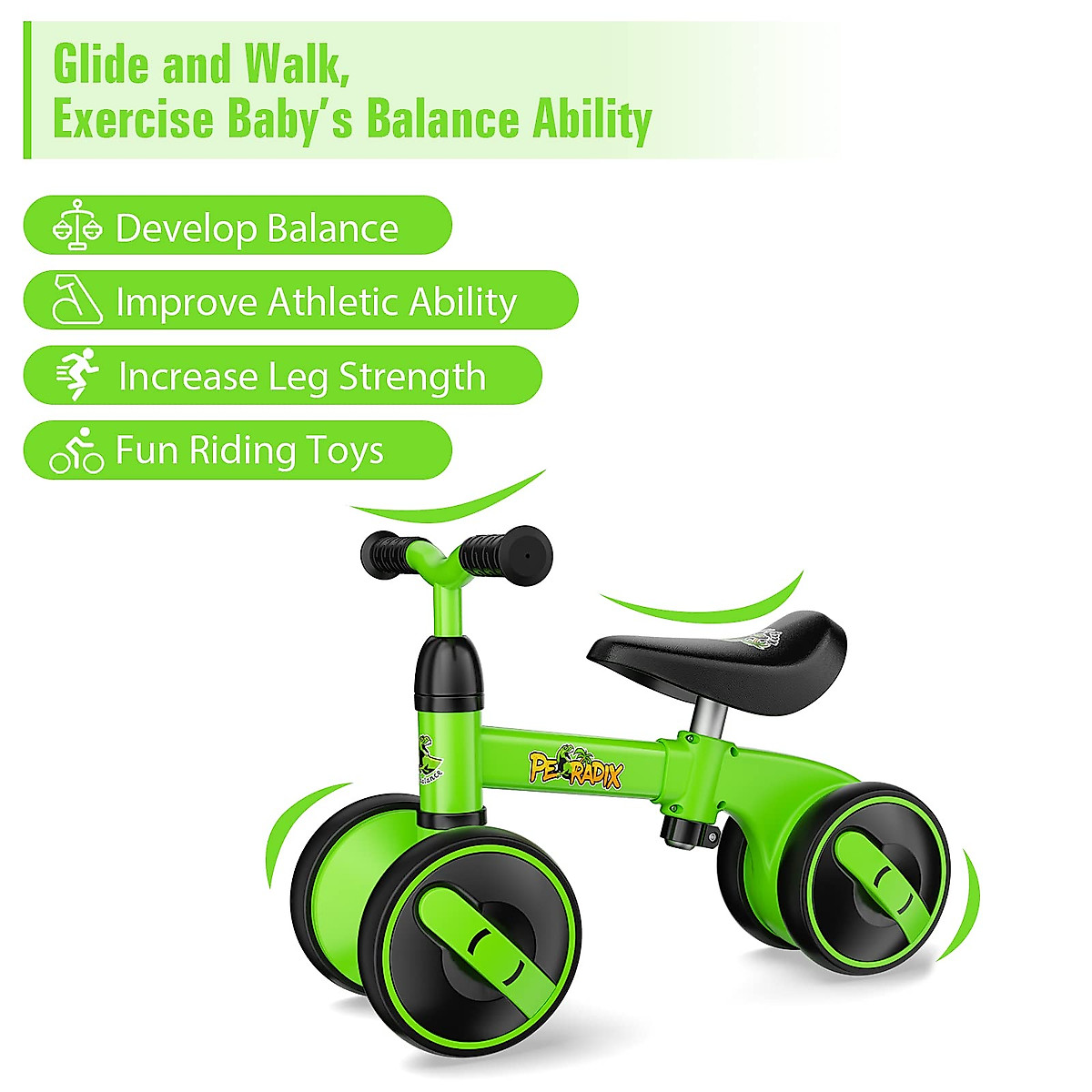 Peradix Baby Balance Bike for 1 2 Year Old, Toddler Bike 10-36 Months Riding Toys with Adjustable Seat and Handlebar, Train Baby from Standing to Running, 1st Birthday Gifts for Boys Girls(Green)