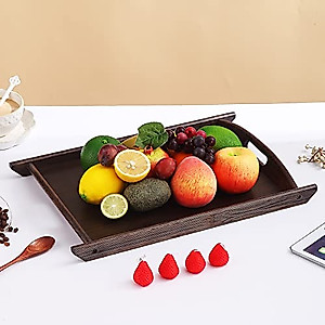 Kyraton Wood Serving Tray for Food Serving with Handles, Decorative Perfume Coffee Tea Table Living Room Wooden Kitchen Trays for Eating, Food Tray for Party Breakfast Kitchen Dinner