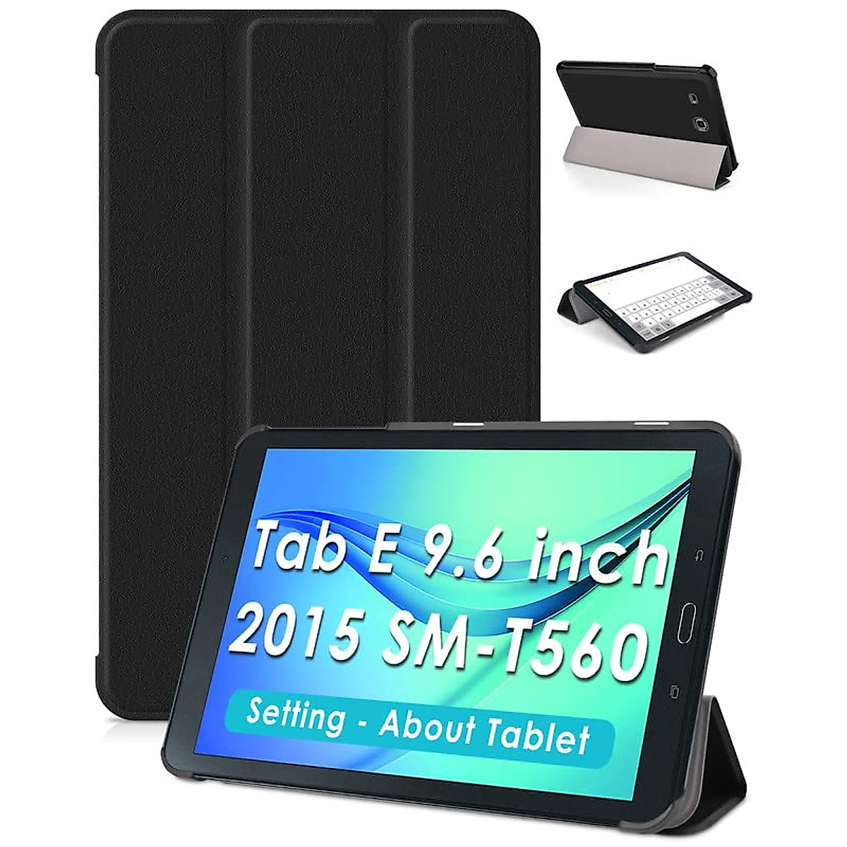 DETUOSI Slim Case for Samsung Galaxy Tab E 9.6" 2015 (SM-T560/ T567), Galaxy Tab E 9.6 inch Tablet Case, Tri-fold Folio PU Leather Protective Case for Galaxy Tab E 9.6" Cover, SM-T560NU Case #Black